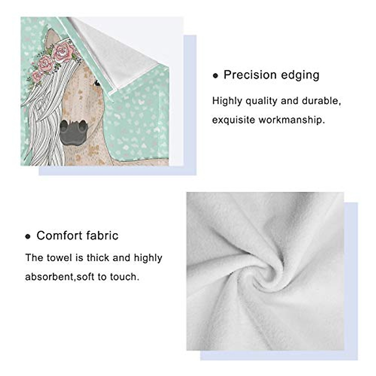 Flower Horse Towel Bathroom Sets Animal Poney Towel Set of 3 Blue Soft Highly Absorbent Towels 1 Bath Towel 1 Hand Towel 1 Washcloth for Kitchen Beach Gym Spa Decorative