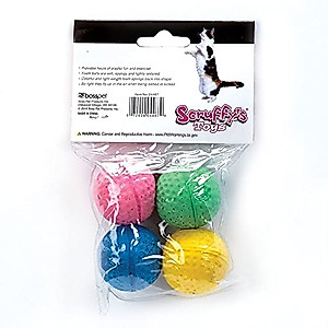 Boss Pet 04467 Scruff's Colorful Kitty Springy Foam Sponge Balls (4 Pack), Multicolor