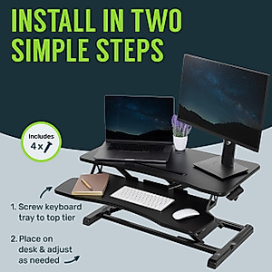 TechOrbits Standing Desk Converter - 32 Inch Adjustable Sit to Stand Up Desk Workstation, MDF Wood, Ergonomic Desk Riser with Keyboard Tray, Desktop Riser for Home Office Computer Laptop, White 32"