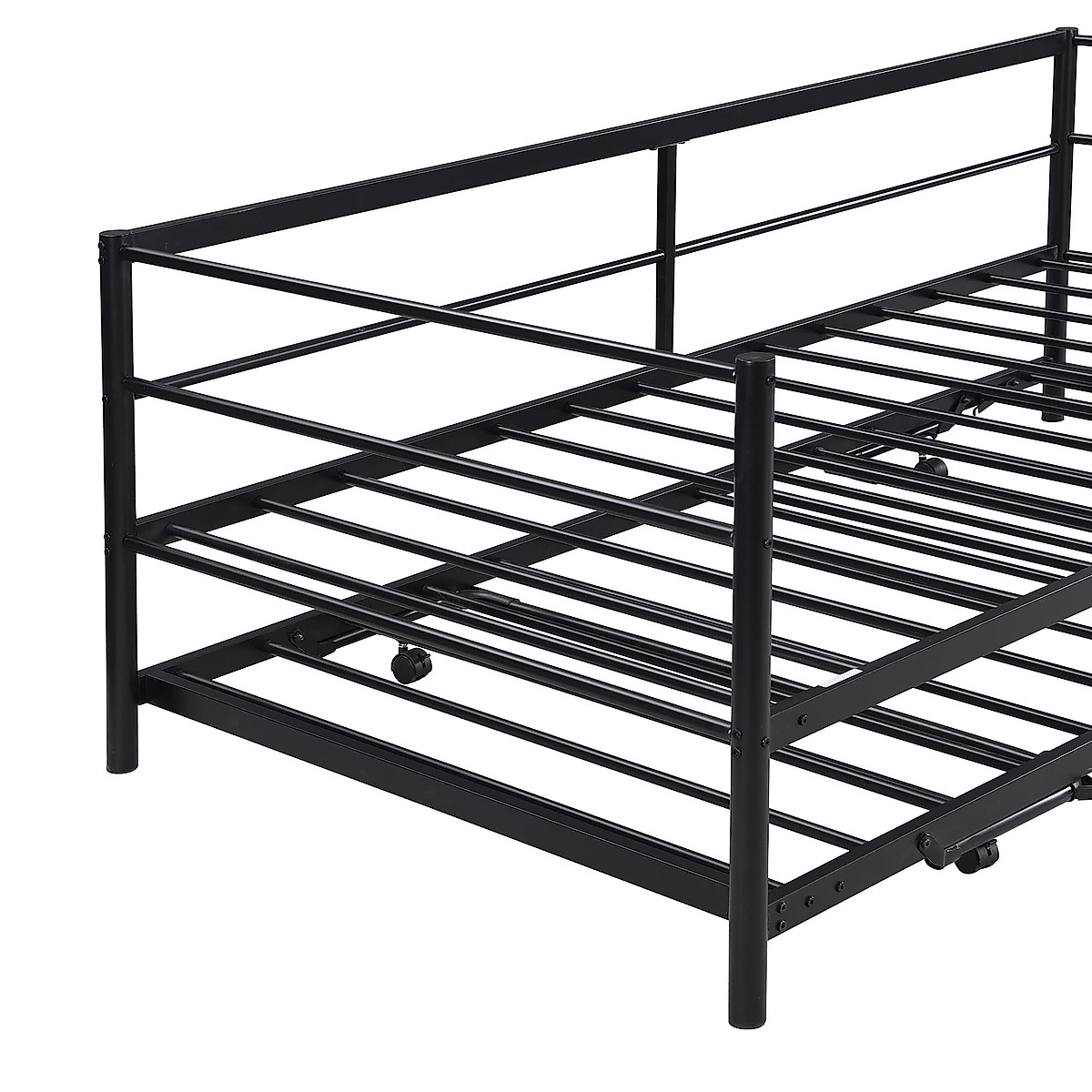 Bellemave Twin Size Metal Daybed with Adjustable Trundle, Heavy-Duty Steel Daybed with Pop Up Trundle, Black