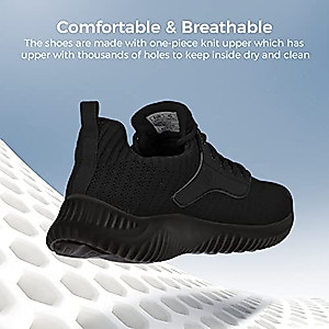 Womens Breathable Walking Shoes-Resistant Sport Tennis Shoes Fabric Lightweight Comfortable Casual Shoes Slip On Work Fitness Cycling Travel Sneakers All Black 9