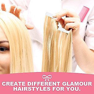 Vesici 288 Pcs Hair Extensions Tape Tabs Double Sided Tape in Hair Extension Remover with Rat Tail Parting Combs Adhesive Extension Replacement for Women Holiday Favors, 4 cm x 0.8 cm(White, Pink)