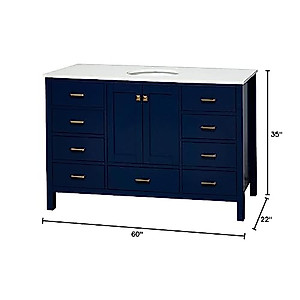 Kitchen Bath Collection Horizon 60-inch Single Bathroom Vanity (Engineered White/Royal Blue): Includes Royal Blue Cabinet with Engineered White Countertop and White Ceramic Sink