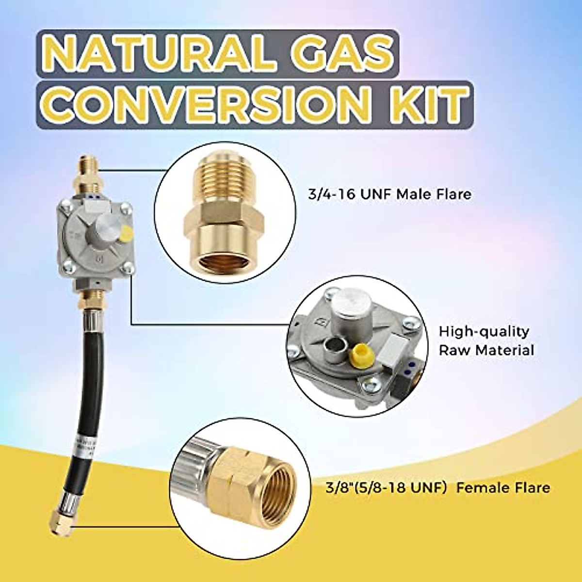 710-0003 Natural Gas Conversion Kit, Hose and Regulator, 10 Feet 1/2 Inch ID Natural Gas Hose with Quick Connect Fittings Compatible with Kitchen-aid, Convert Propane to Natural Gas