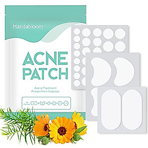 Mandabloom Acne Pimple Patches, 6 Sizes 104 Patches for Large Zit Breakouts, Acne Patches for Face, Chin or Body, Hydrocolloid Bandages Acne Treatment with Tea Tree & Calendula Oil & Salicylic Acid
