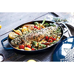 Staub 40501-125 Fish Signature Oval Hot Plate Lamer Two-Handed Cast Iron Pot, Induction Compatible