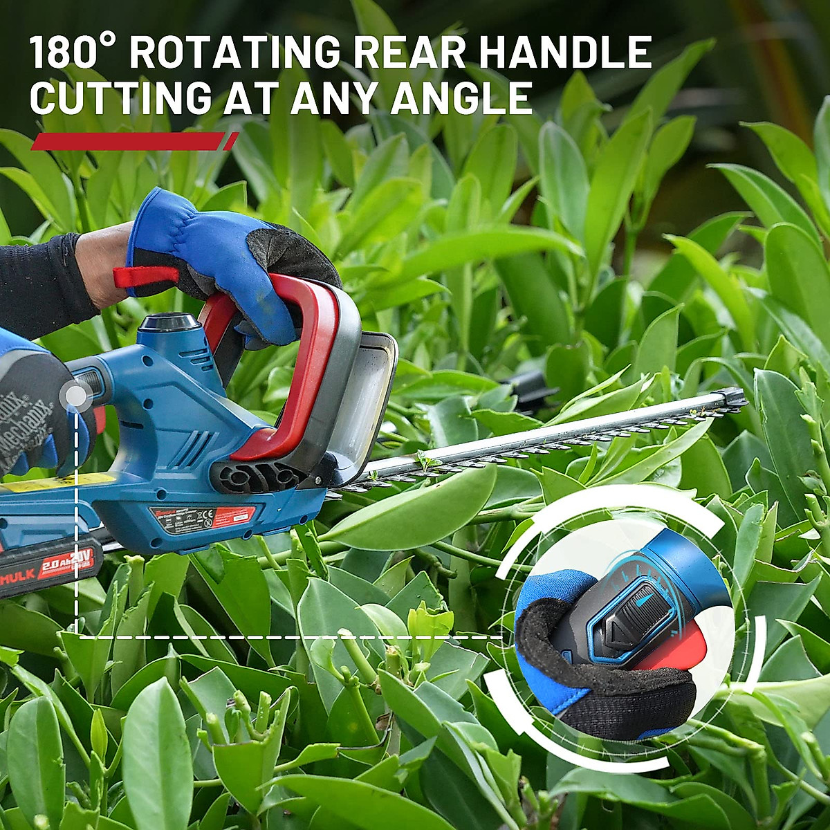 Enhulk Cordless Hedge Trimmer, Electric Bush Trimmer with 20" Dual-Action Blades, 5/8" Cutting Capacity, Handheld Shrub Trimmer for Garden Work, 20V 2.0Ah Battery and Charger Included