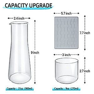 LOMEVE Bedside Water Carafe with V Spout, 31 OZ Bedside Carafe And Glass Set, Bedside Carafe, Water Carafe With Glass Cup for Nightstand,Water Carafe for Guest Bedroom, Mouthwash Bottle for Bathroom