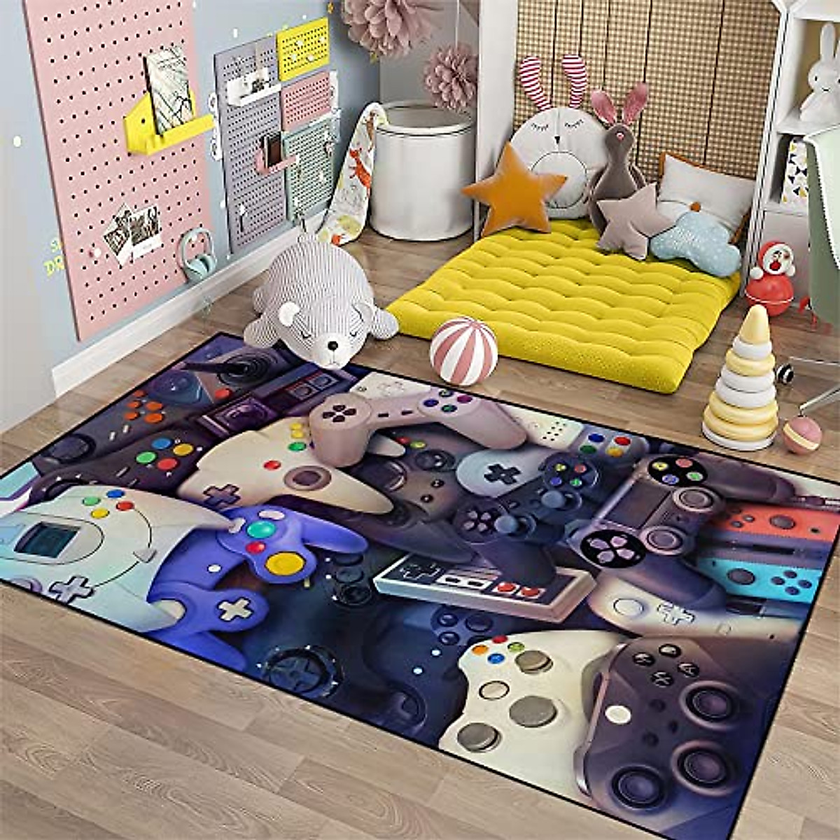 Boys Gaming Rug, Room Rugs for Bedroom, Gaming Room Decor Rug Gamer Carpets Throw Rugs Washable Bedroom Home Anti-Skid Floor Polyester Mat, 47"X63"