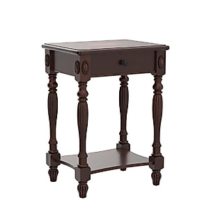 MODERION Solid Wood Side Table with Drawer and Storage Shelf, Traditional End Table, Narrow Telephone Nightstand, Carvings Elegant Vintage, for Living Room, Bedroom, Office Cherry Walnut GBJ1533WD