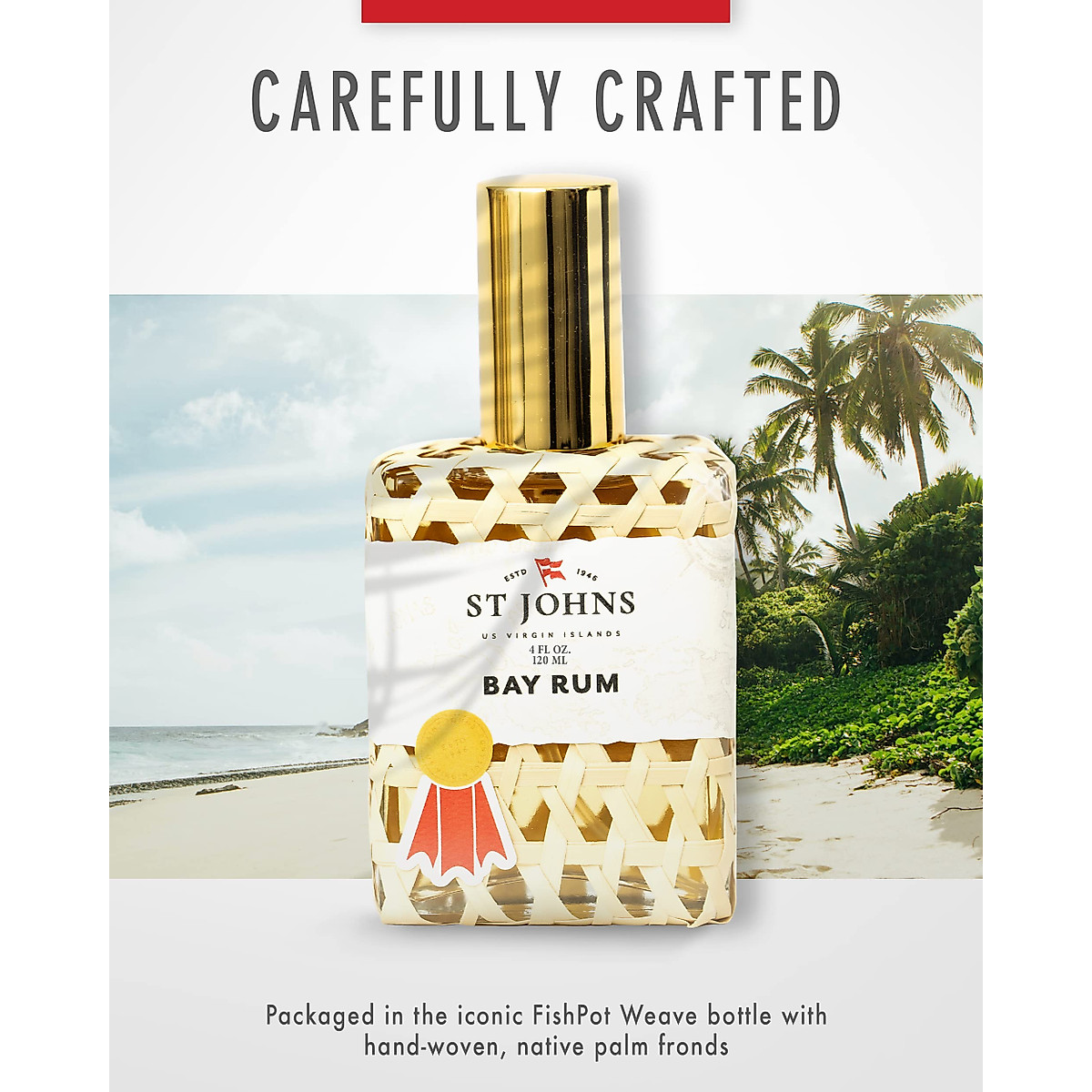 St. John Bay Rum Aftershave and Cologne | Made with Bay Leaves from The Virgin Islands | Bay Leaf After Shave Fragrance for Men | (4 oz)