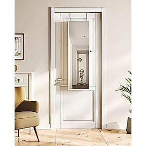 Hzuaneri 8 LEDs Mirror Jewelry Cabinet, 47.2-inch Jewelry Armoire Organizer, Wall/Door Mount Lockable Storage Cabinet with 6 Earrings Shelves, 2 Makeup Pockets, White and Beige JC12003BE