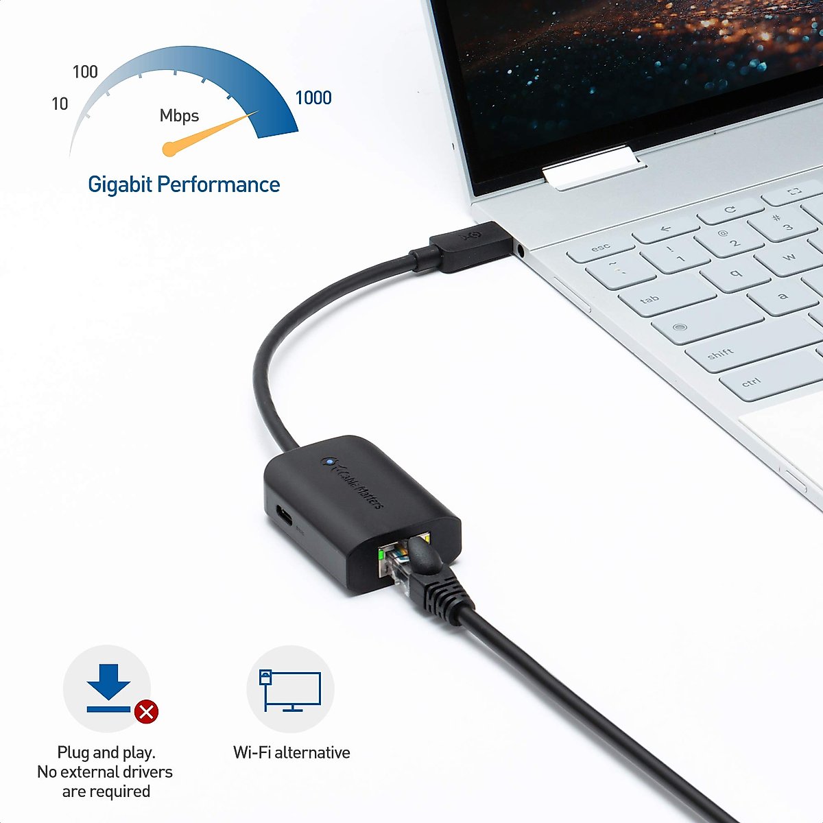 Cable Matters USB C to Gigabit Ethernet Adapter with 100W Charging Compatible with MacBook Pro, Dell XPS, Surface Pro - Up to 480Mbps for Chromecast with Google TV (Google TV Chromecast 2020 Version)