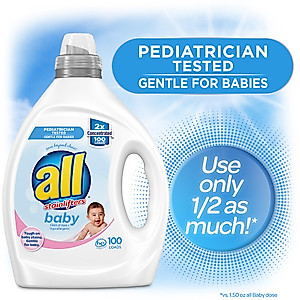 all Liquid Laundry Detergent, Gentle for Baby, Hypoallergenic & Free Of Dyes, 2X Concentrated, 100 Loads