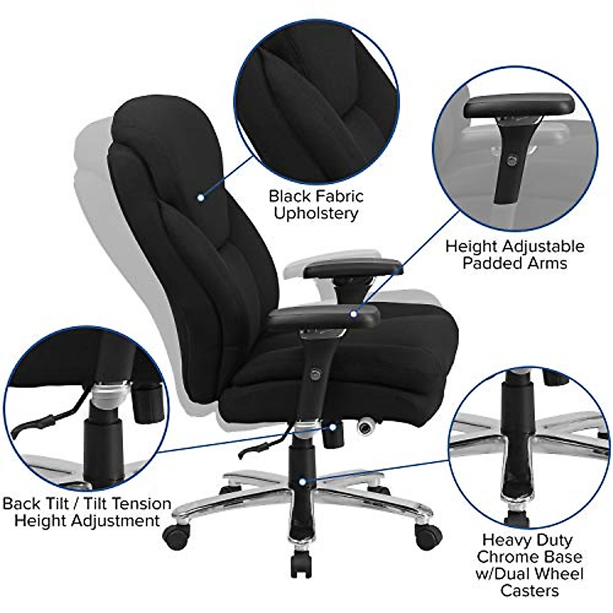 Flash Furniture HERCULES Series 24/7 Intensive Use Big & Tall 400 lb. Rated Black Fabric Executive Ergonomic Office Chair with Lumbar Knob
