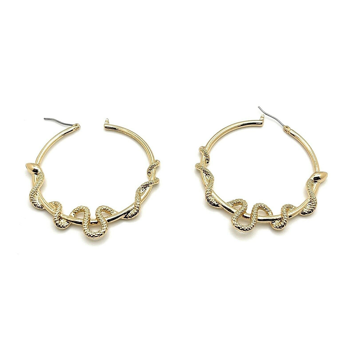 Betsey Johnson Golden Textured Slithering Garden Snake Hoop Earrings NWT Great Gift Idea