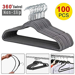 Yaheetech Thin Non Slip Velvet Clothes Hangers,Strong and Durable Hold Up to 10 Lbs- Pack of 100,Gray
