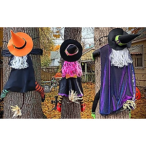 POPGIFTU Large Crashing Witch Halloween Outdoor Decorations, 63" Flying Crashed Witches, Crashing Witch into Tree Halloween Flying Witch Clearance for Yard, Patio, Porch Outdoor Tree Decoration