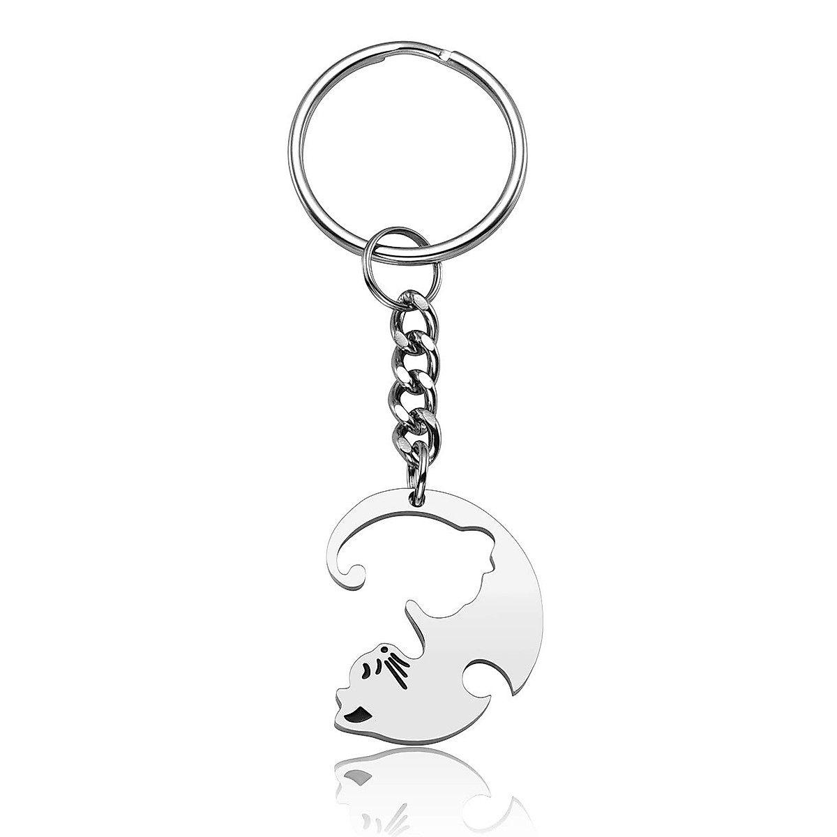 Jovivi 2pcs Stainless Steel Couples Keychains Black White Cat Puzzle Piece Matching Couple Keychain Set Yin Yang Matching Puzzle Keychain His & Her Lover Gift