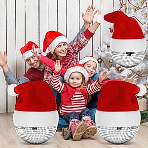 Liliful 2 Pcs Christmas Large Disco Ball Ornament With Santa Hat Silver Hanging Reflective Disco Ball for Party (12'', 8'')