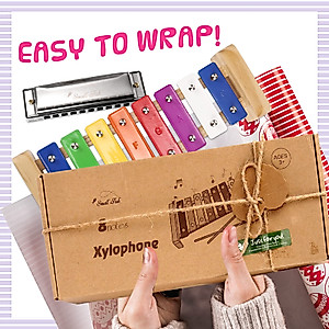 Xylophone Musical Toys for Baby Toddlers Kids with Harmonica, Wooden Musical Instruments Set with Mallets and Music Cards, Great Birthday Gifts for Preschool Kids Boys Girls