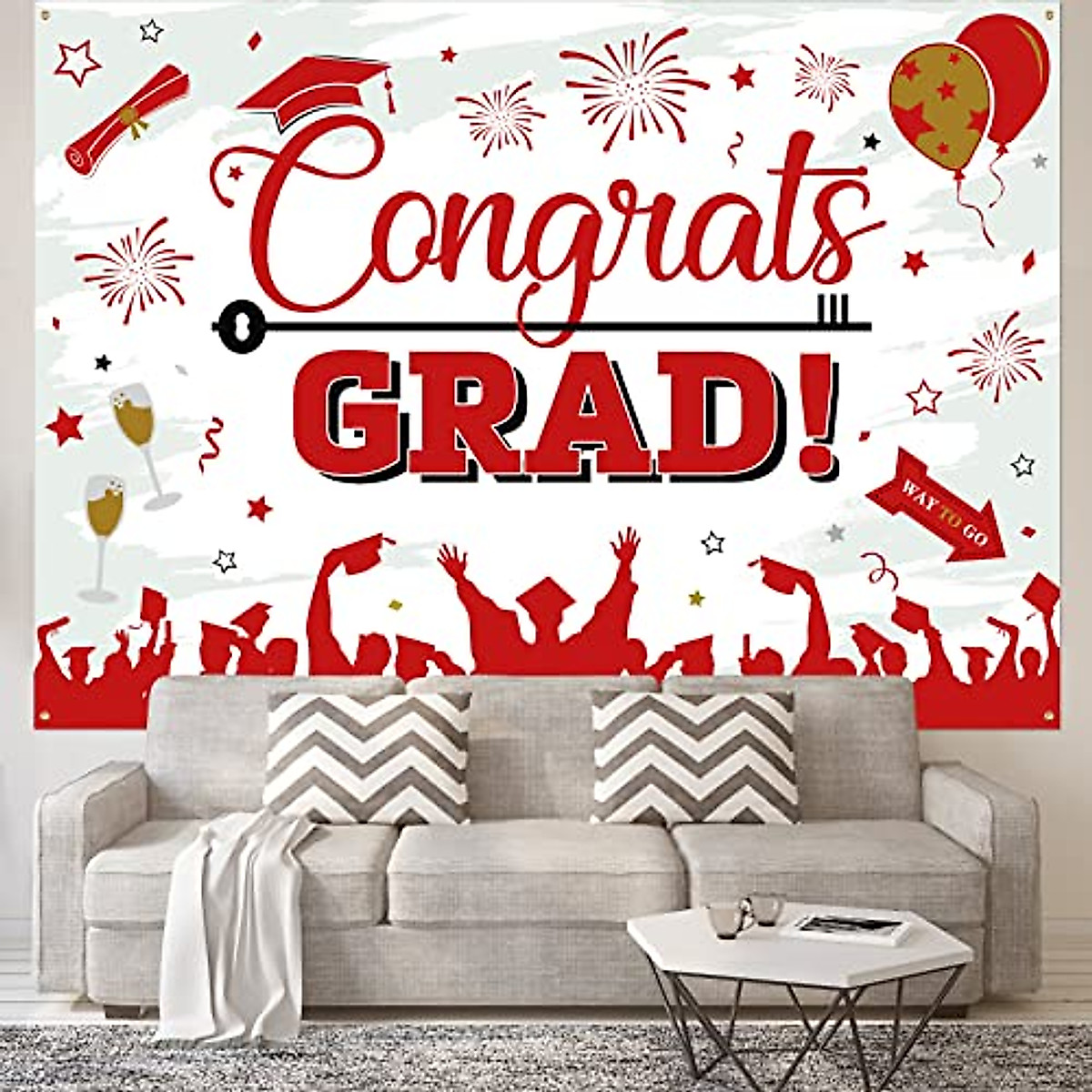 Bundle- 2 Items: Red Graduation Backdrop+ Graduation Banner