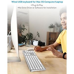 Aluminum USB Wired Keyboard with Numeric Keypad for Apple Mac Pro, Mini Mac, iMac, iMac Pro, MacBook Pro/Air