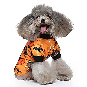 XIAOYU Halloween Dog Clothes for Small Pet Halloween Costume, Holiday Festival Dog Coat Jumpsuit, Dog Cat Apparel for Halloween Parties Cosplay, Candlelight/Pumpkin/Bat Pattern, S