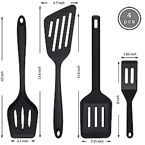 Silicone Spatula Set of 4 - Non-stick Pan Silicone Spatula Turner, Silicone Slotted Fish Turner Easy to Clean, Slotted Spatula for Eggs, Pancakes, Omelets