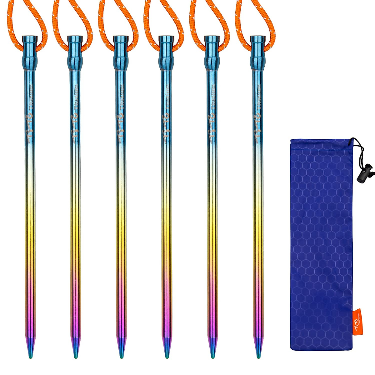 TITO Titanium Outdoor Camping Straight Nail Pegs Stakes with Size 5mm/6mm Pack of 6 (Colorful 5.0×165mm)