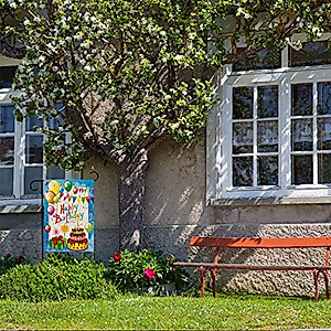 Happy Birthday Garden Flag Yard Signs, Burlap Vertical Double Sided Readable Lawn Signs Birthday Yard Decorations for Lawn Outside Outdoor Flags 12.5 x 18 Prime Party Celebration Birthday Banner