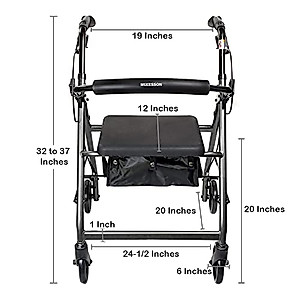 McKesson Rollator Walker with Seat and Wheels, Lightweight, Aluminum, 300 lbs Weight Capacity, Silver, 1 Count