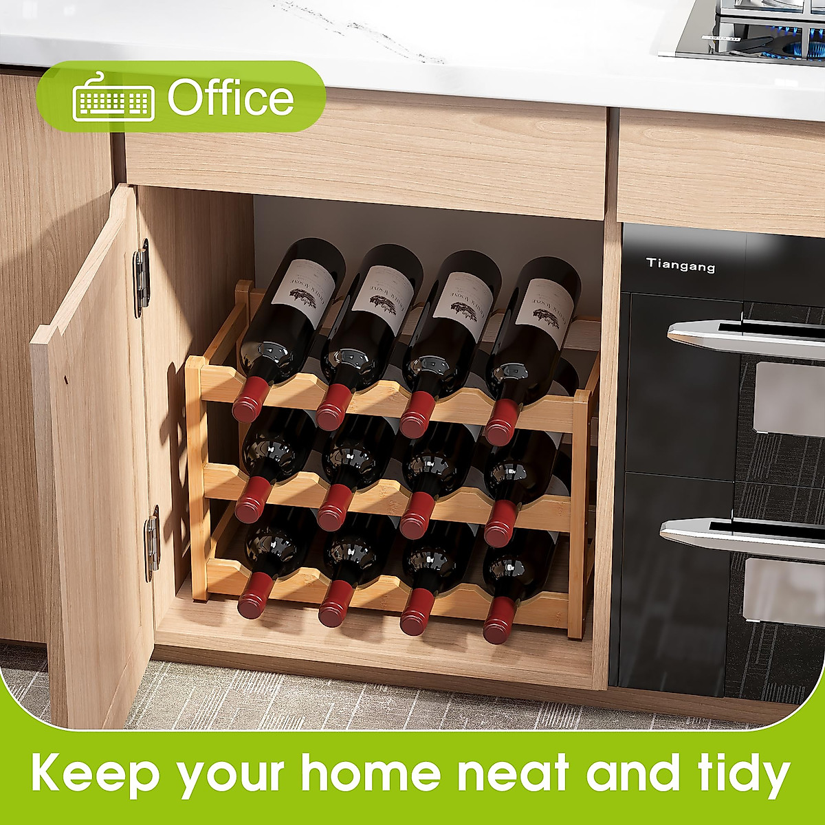 BMOSU Bamboo Wine Rack Wine Storage Cabinet Shelf 12 Bottle Wine Racks Countertop Solid and Practical for Kitchen Dining Room Pantry - 3 Tiers Wine Rack(Natural)