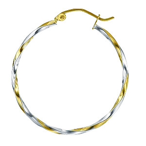14k REAL Two Tone Gold 1.5mm Thickness Twisted Tube Hoop Earrings (25 x 25 mm)