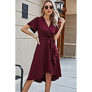 Church 1950s Dress for Women Vintage Elegant Ruffle A Line Casual Cocktail Party Modest Dress for Special Occasions Wine Red XL