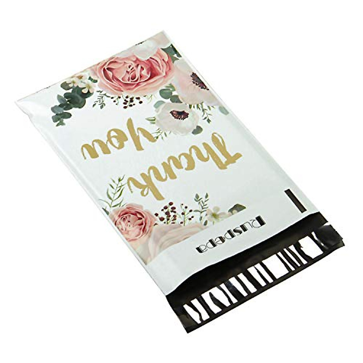 RUSPEPA 6x9 inches Poly Mailers Shipping Bags Thank You Notes Flowers Surrounded White Poly Mailers 2.3 Mil Heavy Duty Self Seal Mailing Envelopes - 100 Pack