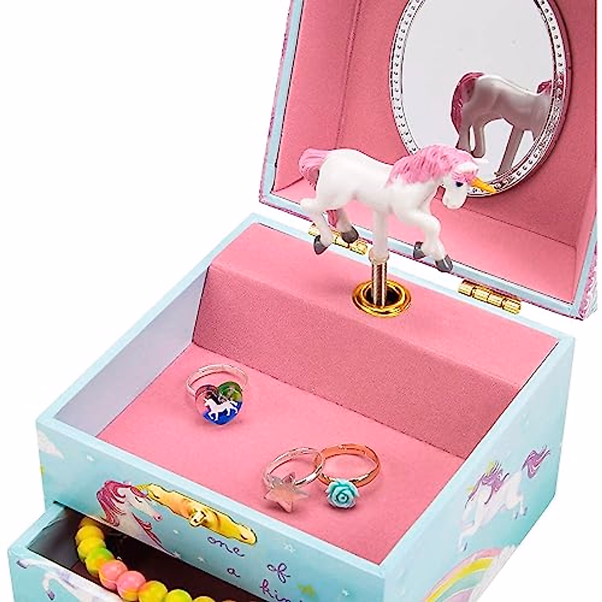 Jewelkeeper Musical Jewelry Box, Unicorn Rainbow Design with Pullout Drawer, The Beautiful Dreamer Tune