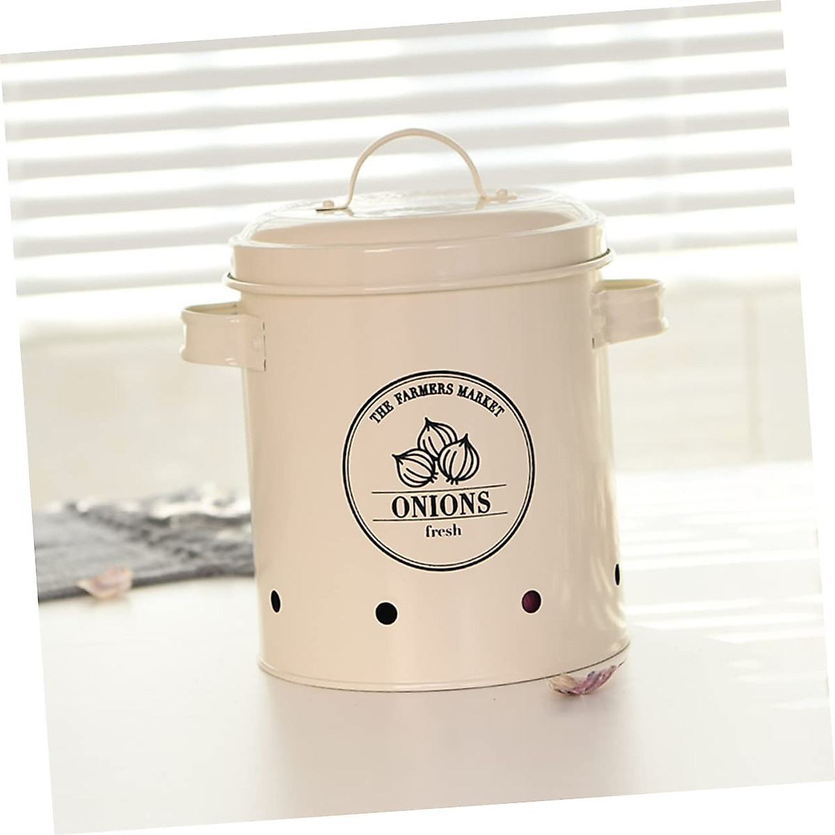 FELTECHELECTR Iron Kitchen Storage Bucket for Onions Potatoes Ginger and Garlic Versatile Onion Keeper and Storage Holder for Your Kitchen