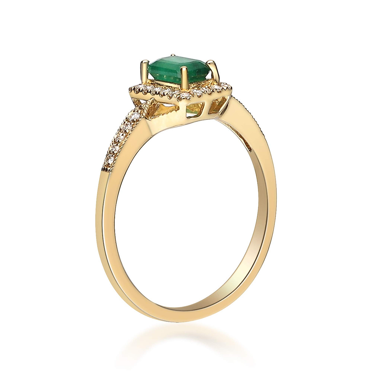 Gin & Grace 10K Yellow Gold Natural Emerald Diamond (SI1) Wedding/Engagement Ring for Women Mother's Day Jewelry Gifts