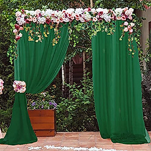 FANPROMS Dark Green Chiffon Curtains 10FTx10FT 2 Panels Chiffon Fabric Backdrop Drapes Sheer Archway Drapes for Wedding Emerald Green Tulle Backdrops for Wedding Birthday Arbor Canopy Ceiling Curtain