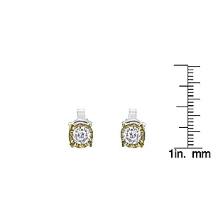 10K Two-Tone Yellow & White Gold over .925 Sterling Silver 0.40 Cttw Round Diamond Miracle-Set Stud Earrings (K-L Color, I2-I3 Clarity)