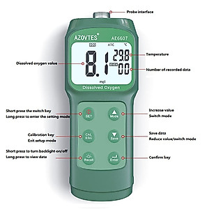 Portable Dissolved Oxygen Meter，Upgrade Temperature, Salinity and Altitude Triple Compensation，Handheld Water Quality Monitor