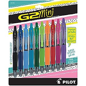 Pilot, G2 Mini Premium Rolling Ball Gel Pens, Fine Point 0.7mm, Assorted Colors, Pack of 10
