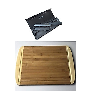 Cutting Board Set: Advanced Ceramic Serrated Bread Knife and Natural Bamboo Cutting Board - the Perfect Combination