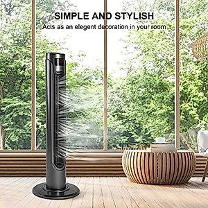 Simple Deluxe 36 Inch High Efficiency Cooling Tower Fan with 3 Speed Settings and 15 Hour Timer, 70 Degree Auto Oscillating with Remote, Standing Fan for Bedroom Home Office
