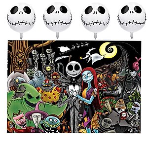 QICI Christmas Nightmare Party Photography Backdrop Christmas Nightmare Themed Balloon Party Decorations Background Kids Adults Photography Banner Decoration 5X3FT