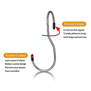 10 Pack Purse Hanger for Closet, S Hooks Twist Design Bag Hanger , Large Size Closet Rod Hooks for Hanging Purses, Belts,Handbags, Scarves, Hats,Clothes, Pans and Pots(Silver)