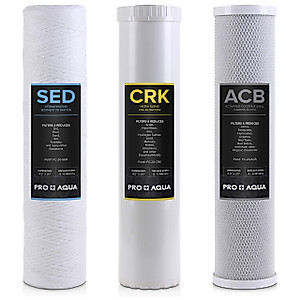 PRO+AQUA Whole House Heavy Metals Well Water Filter Replacement Set - 3 Stage, Sediment, KDF/Blend, Carbon Block - 20", 5 Microns