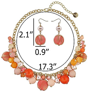 Coiris Women's Beaded Strand Statement Necklace Beads Collar (N0002-Coral Orange)