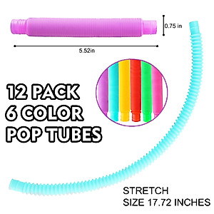 TIBDALA Mini Pop Tubes Fidget Toy, 12 Pack Sensory Stretch Tubes Stress Relief Toys for Kids Funny Christmas Stocking Stuffers Party Favors Novelty Gifts for Boys Girls